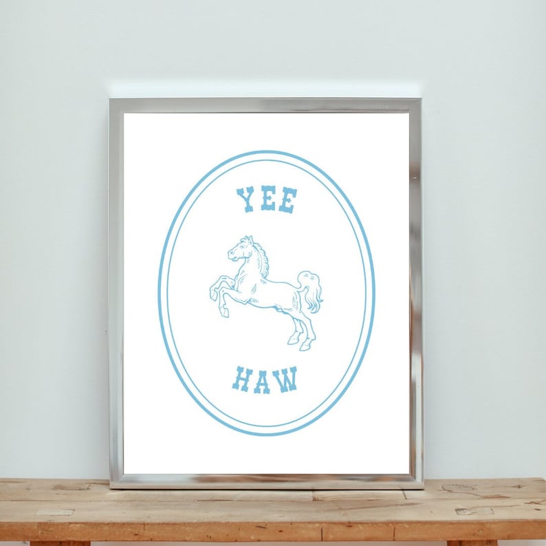 Western, Blue and White, Yee-haw Wall Print - Etsy
