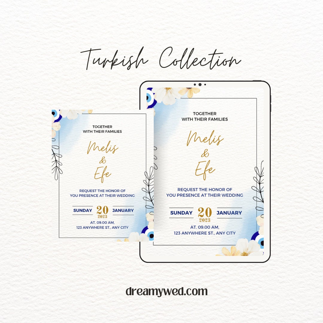 Turkish Digital Wedding Invitation, Digital Invite, Turkish, Evite ...