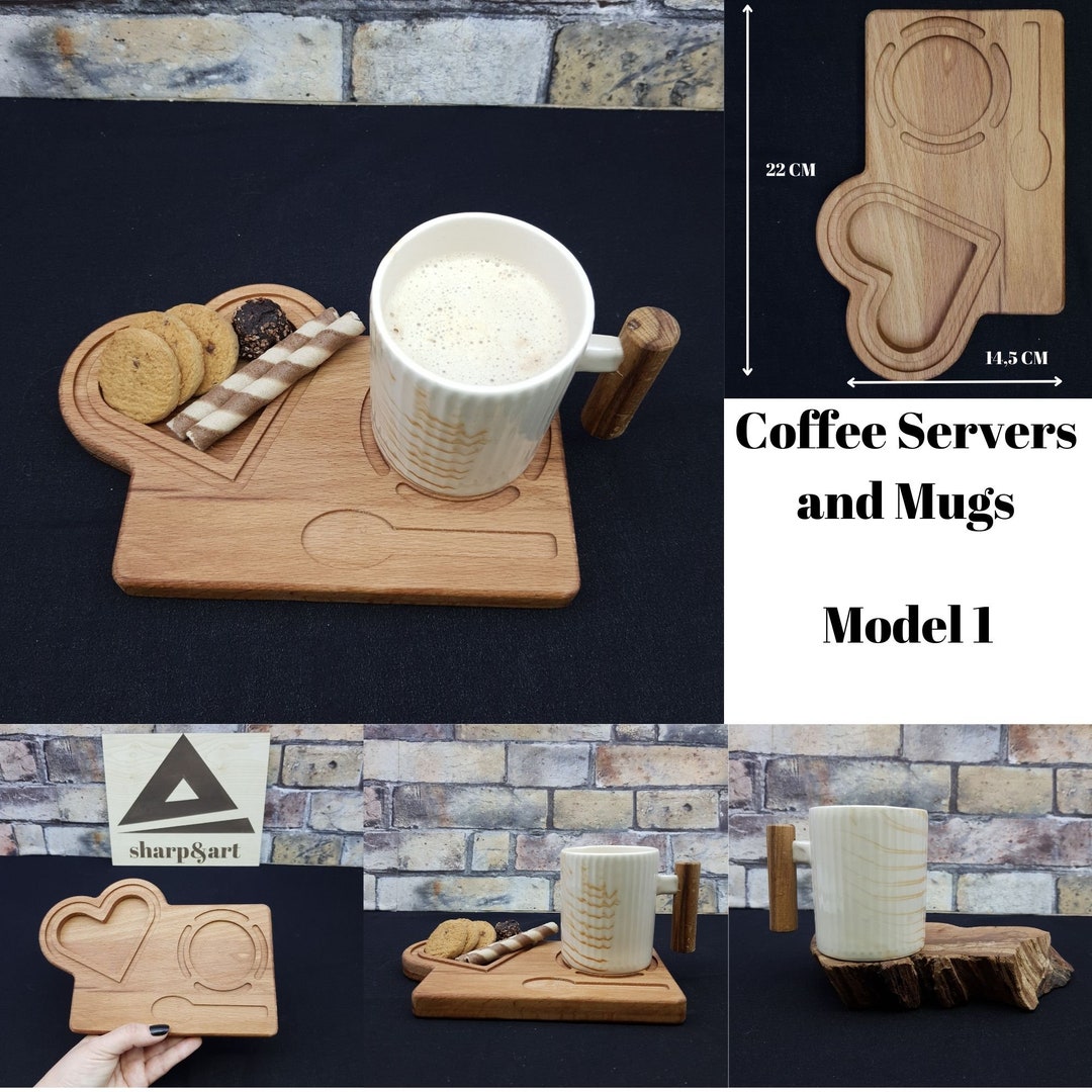 4 Different Models 1st Quality Wooden Coffee Servers and Mug Set With ...