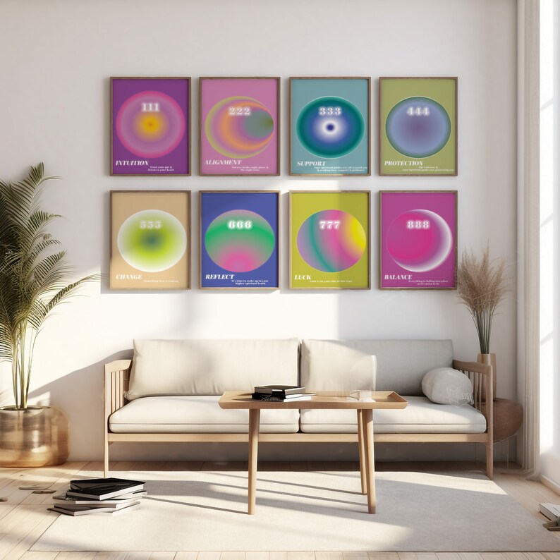 Angel Number Aura Poster Set of 9 - Spiritual Wall Art Bundle - Instant ...