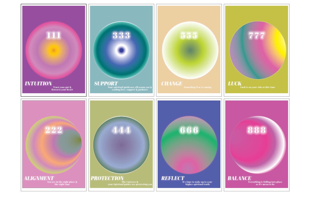 Angel Number Aura Poster Set of 9 - Spiritual Wall Art Bundle - Instant ...