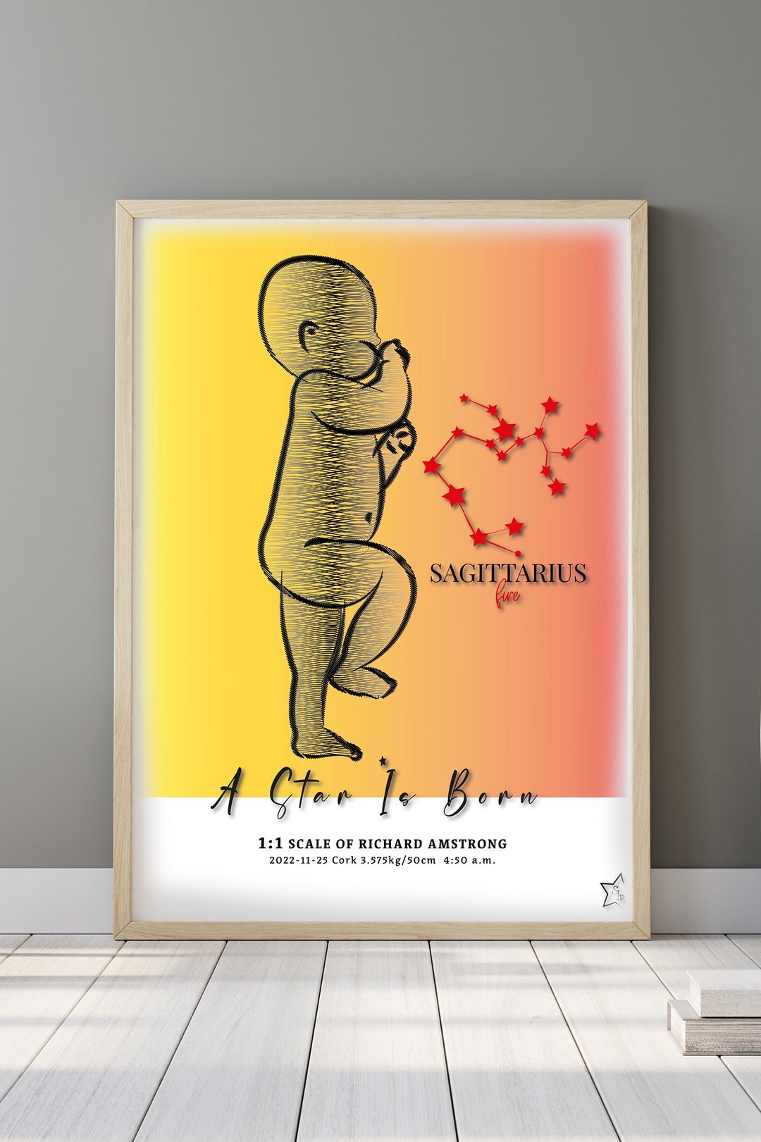 Unique Baby Gift Custom Birth Poster Zodiac Inspired Print for ...