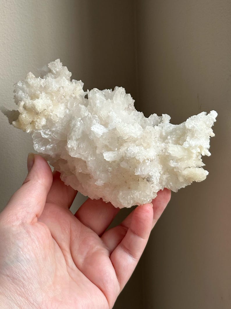 White Aragonite Cluster, Sparkly Cave Calcite Specimen With Stalactite ...