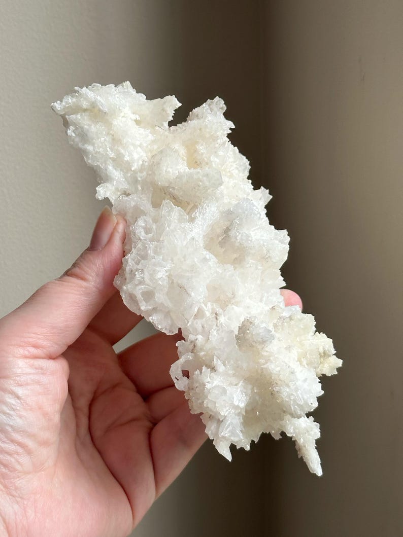White Aragonite Cluster, Sparkly Cave Calcite Specimen With Stalactite ...