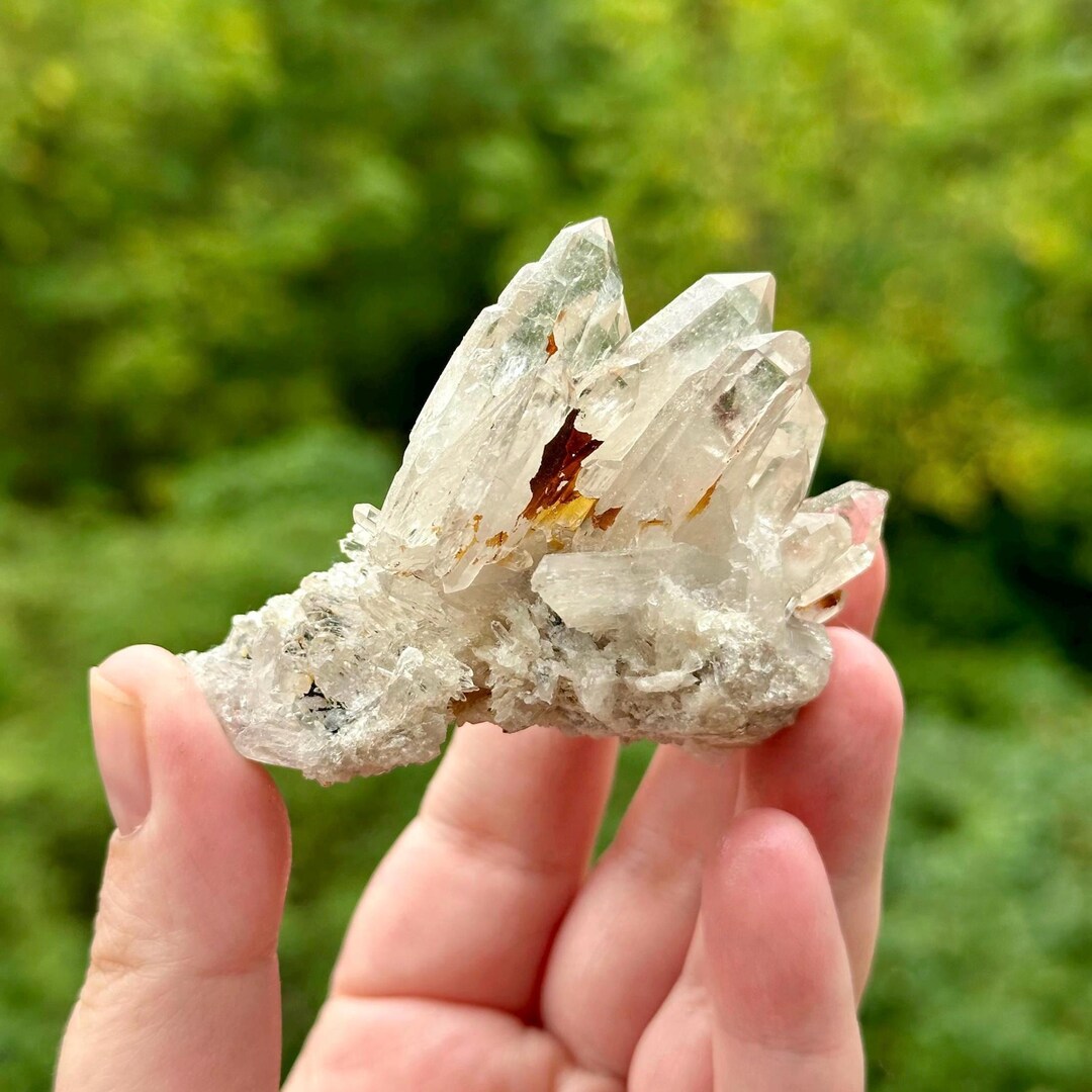 Clear Quartz Cluster With Iron Oxidation, Brazilian Clear Quartz - Etsy