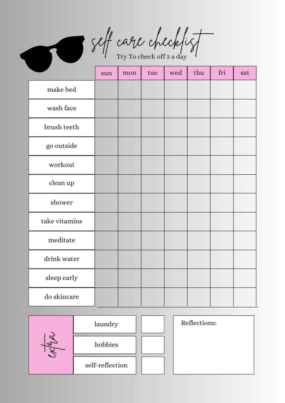 Self Care Weekly Planner-pink - Etsy