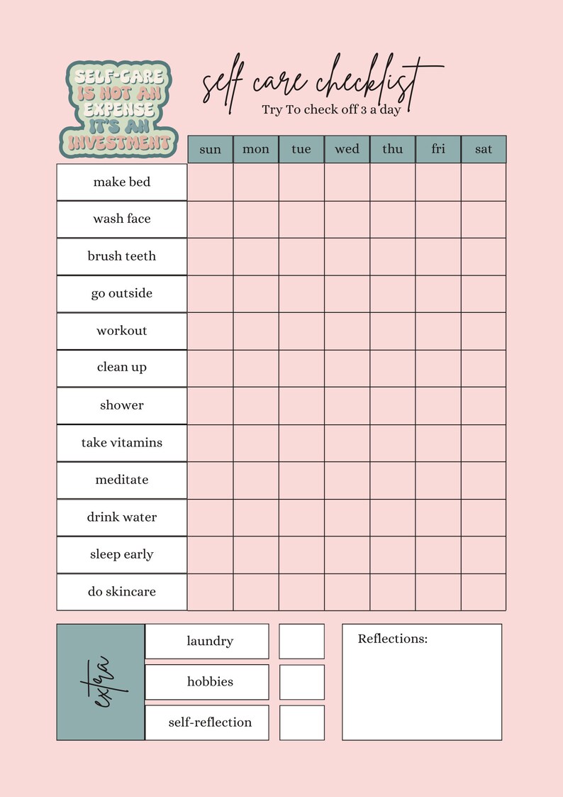 Self Care Weekly Planner-pink - Etsy