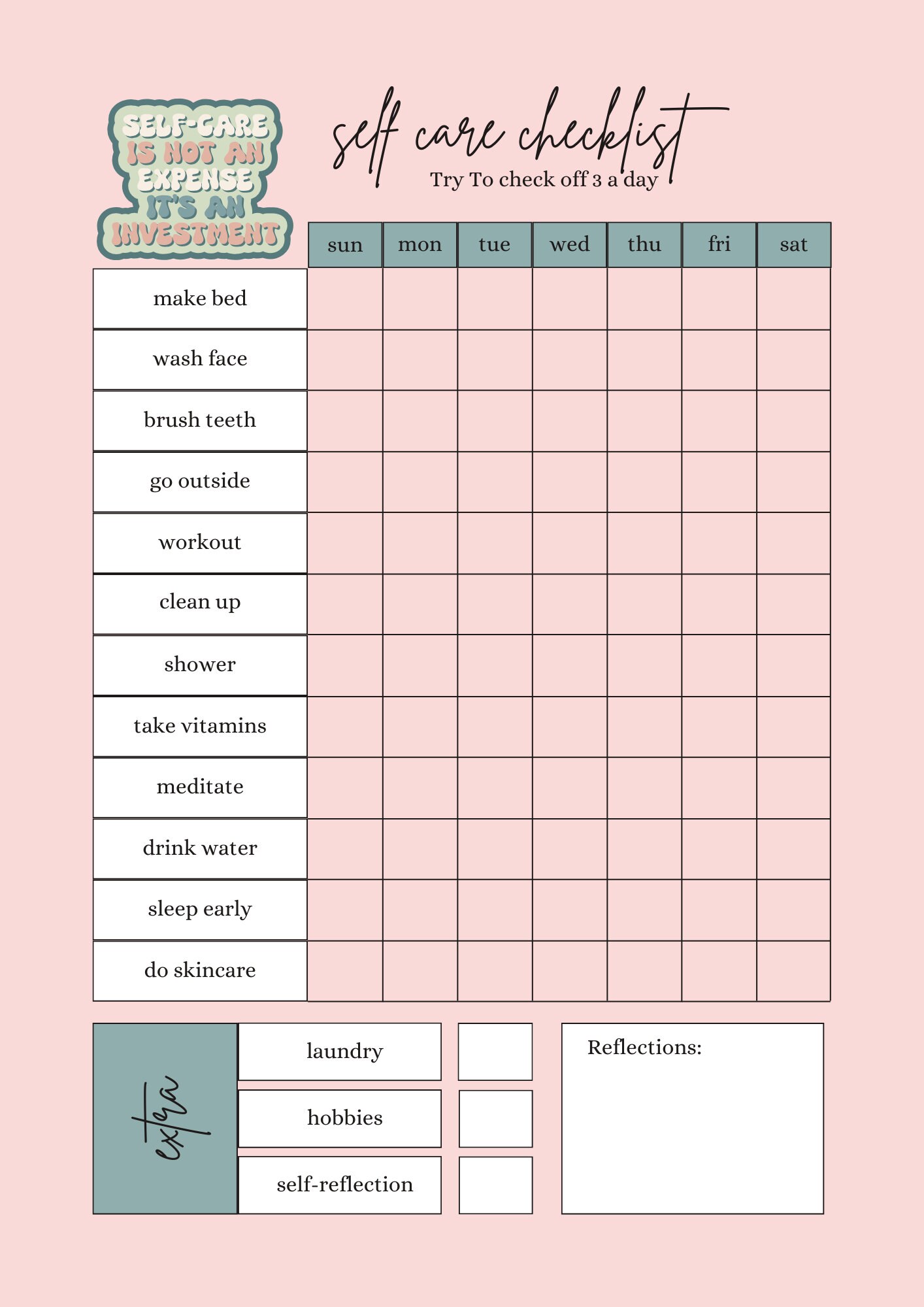 Self Care Weekly Planner-pink - Etsy