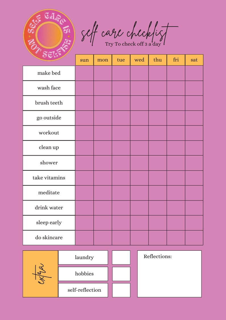 Self Care Weekly Planner-pink - Etsy