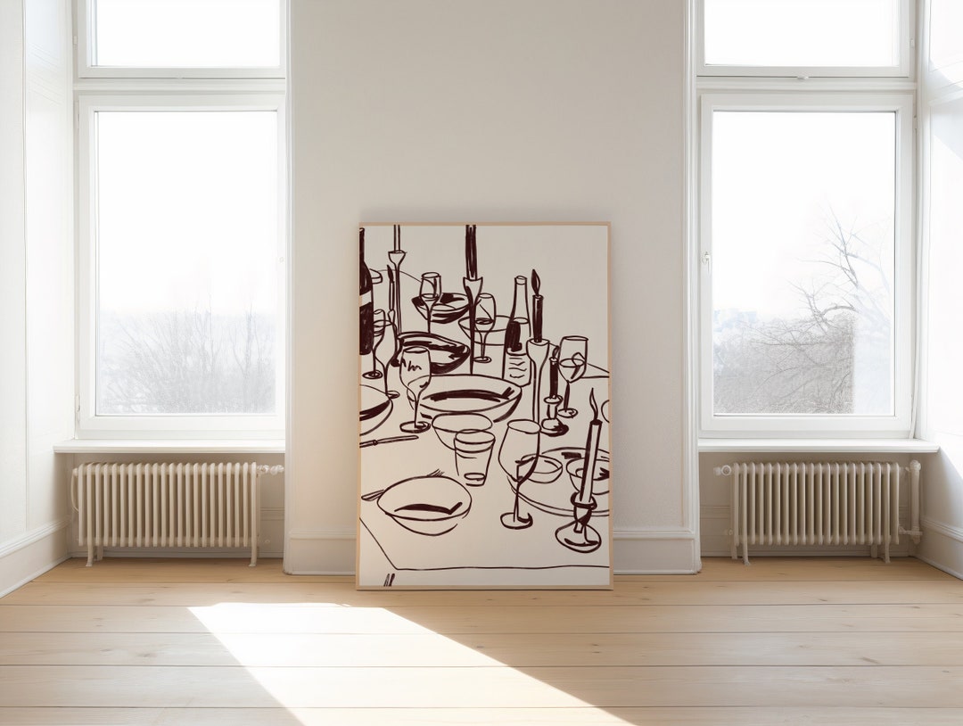 Line Art Dinner Party Table Print, Minimalist Decor (digital Download ...