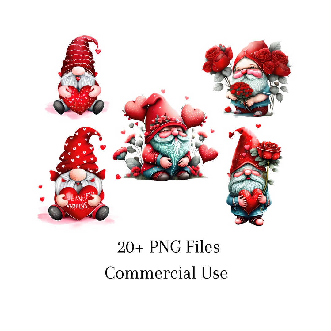10 Valentine's Gnome Clipart, Cute Valentine's Day PNG, Gnome ...