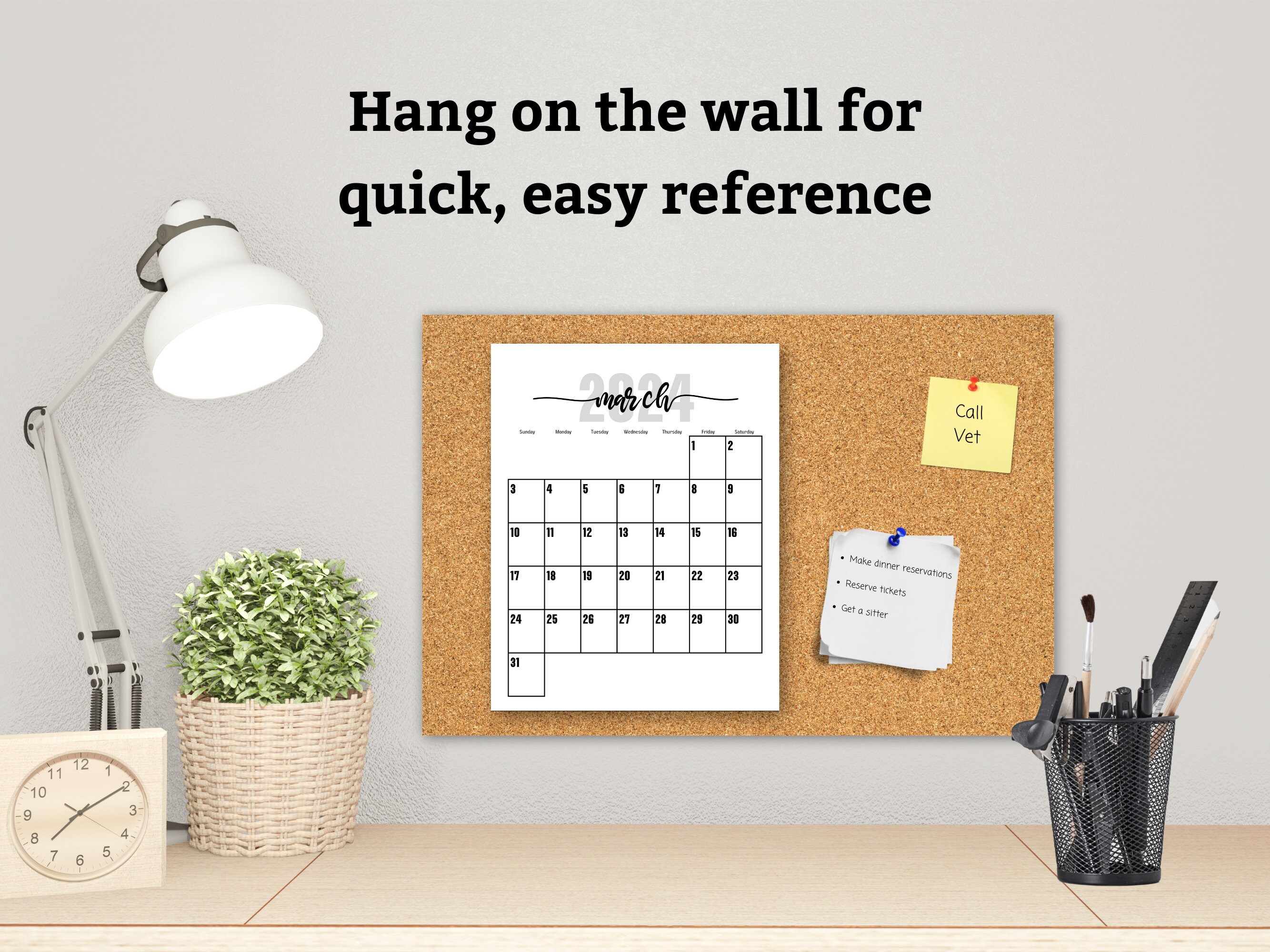 Portrait Script 2024 Monthly Calendar. Perfect for Work, School or Home ...