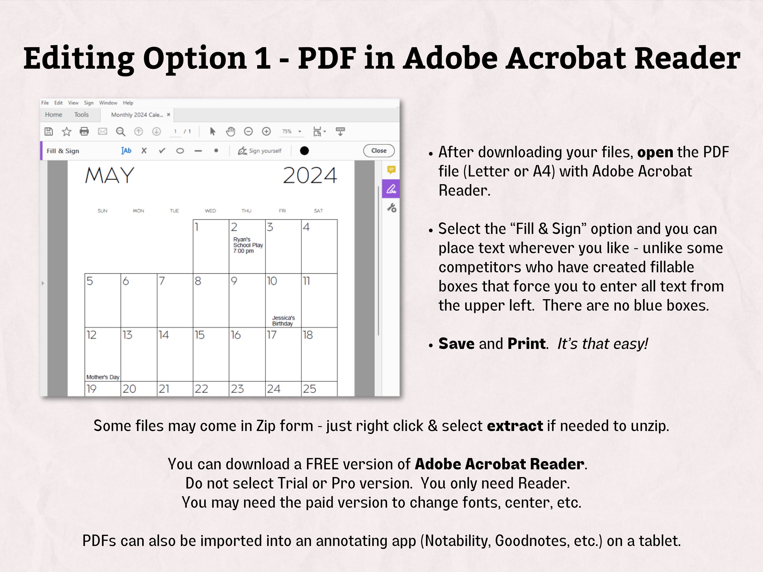 Portrait Script 2024 Monthly Calendar. Perfect for Work, School or Home ...