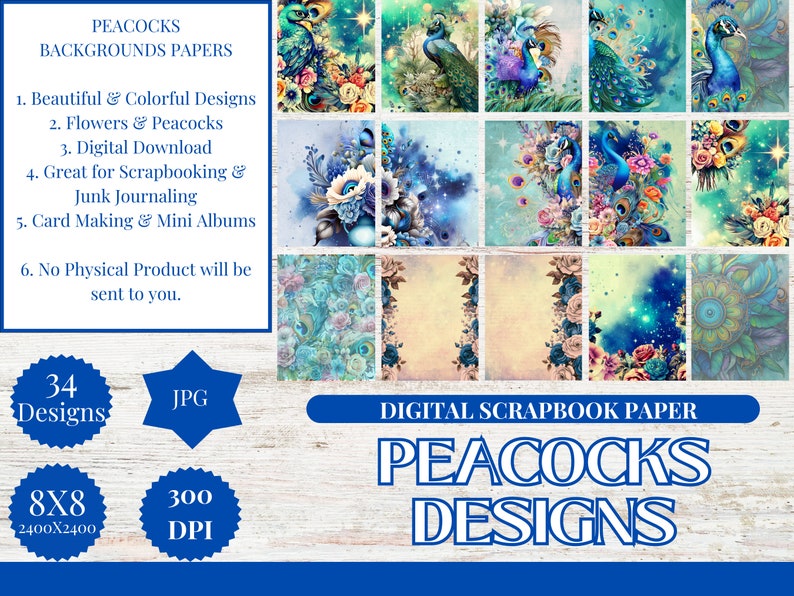 8X8 Peacock Digital Papers - Etsy