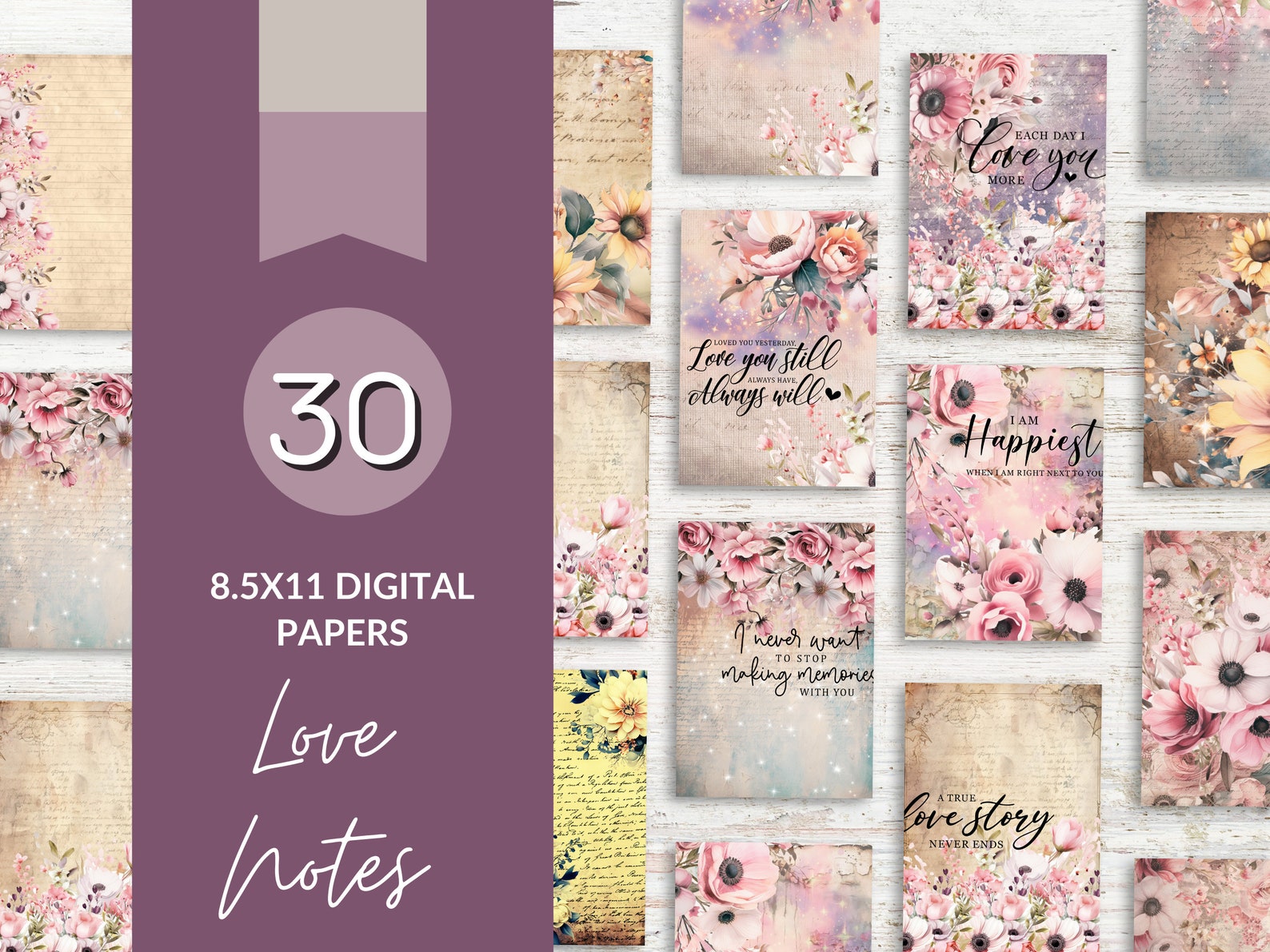 8.5x11 Love Notes Digital Papers - Etsy