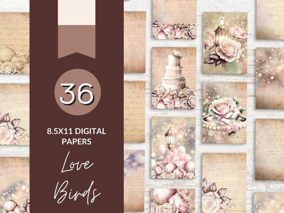 8.5x11 Love Birds Digital Papers - Etsy