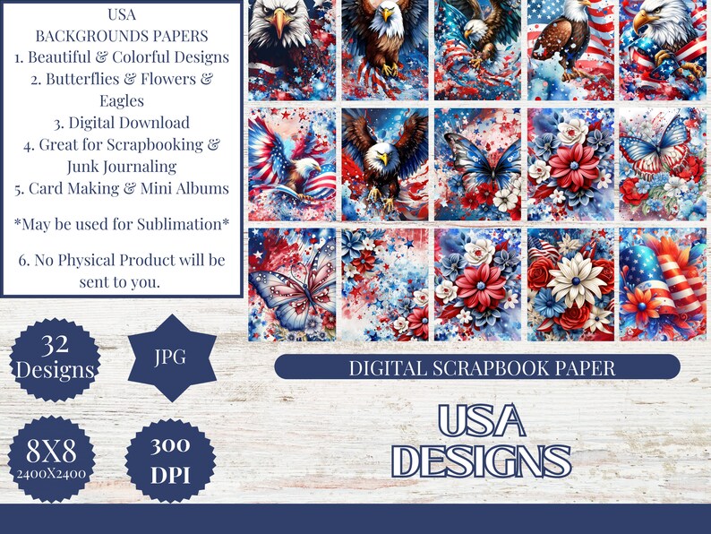 8x8 USA Digital Papers - Etsy
