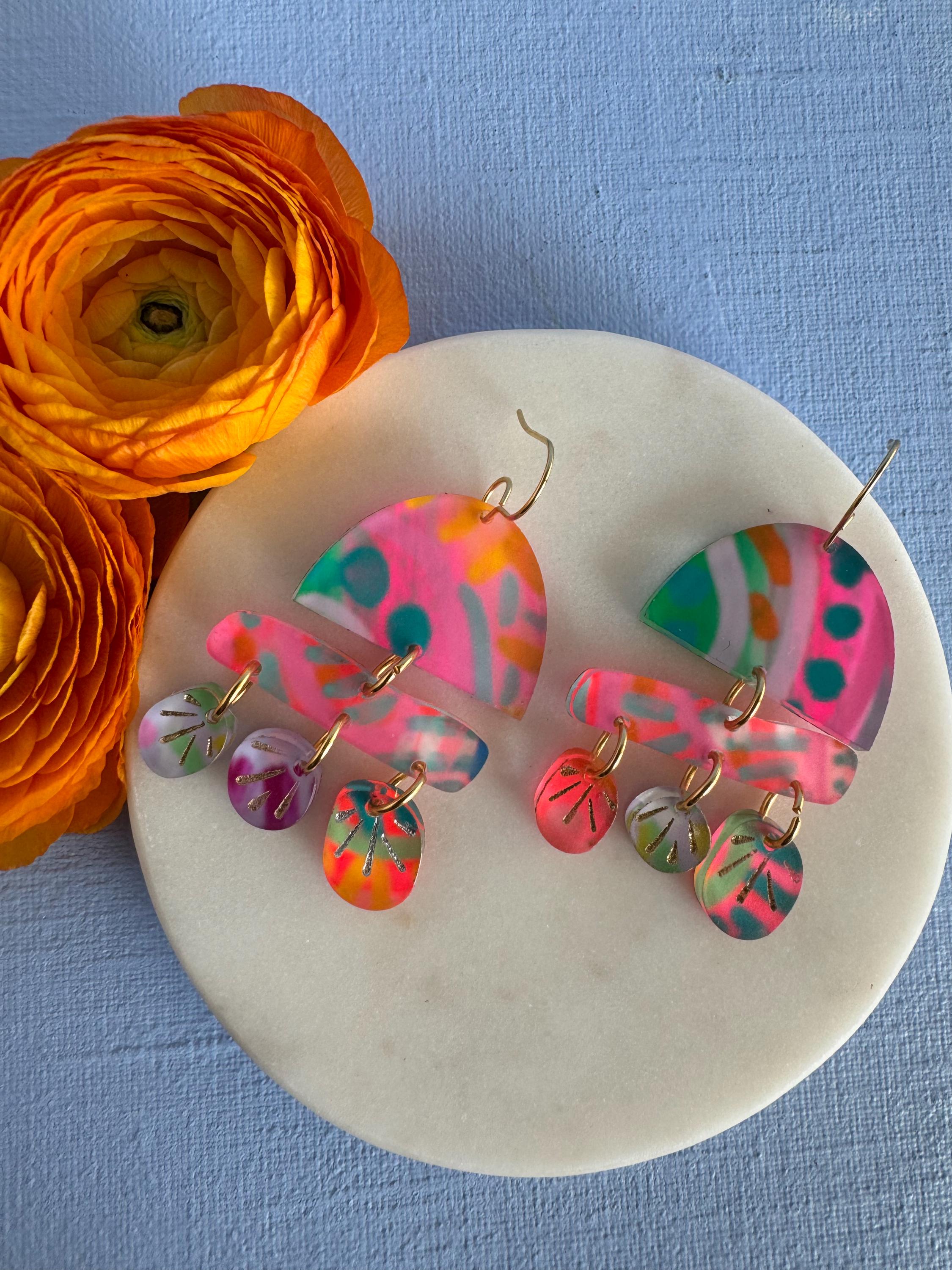 Hand Painted Acrylic Dangle Earrings: Colorful Statement Jewelry - Etsy