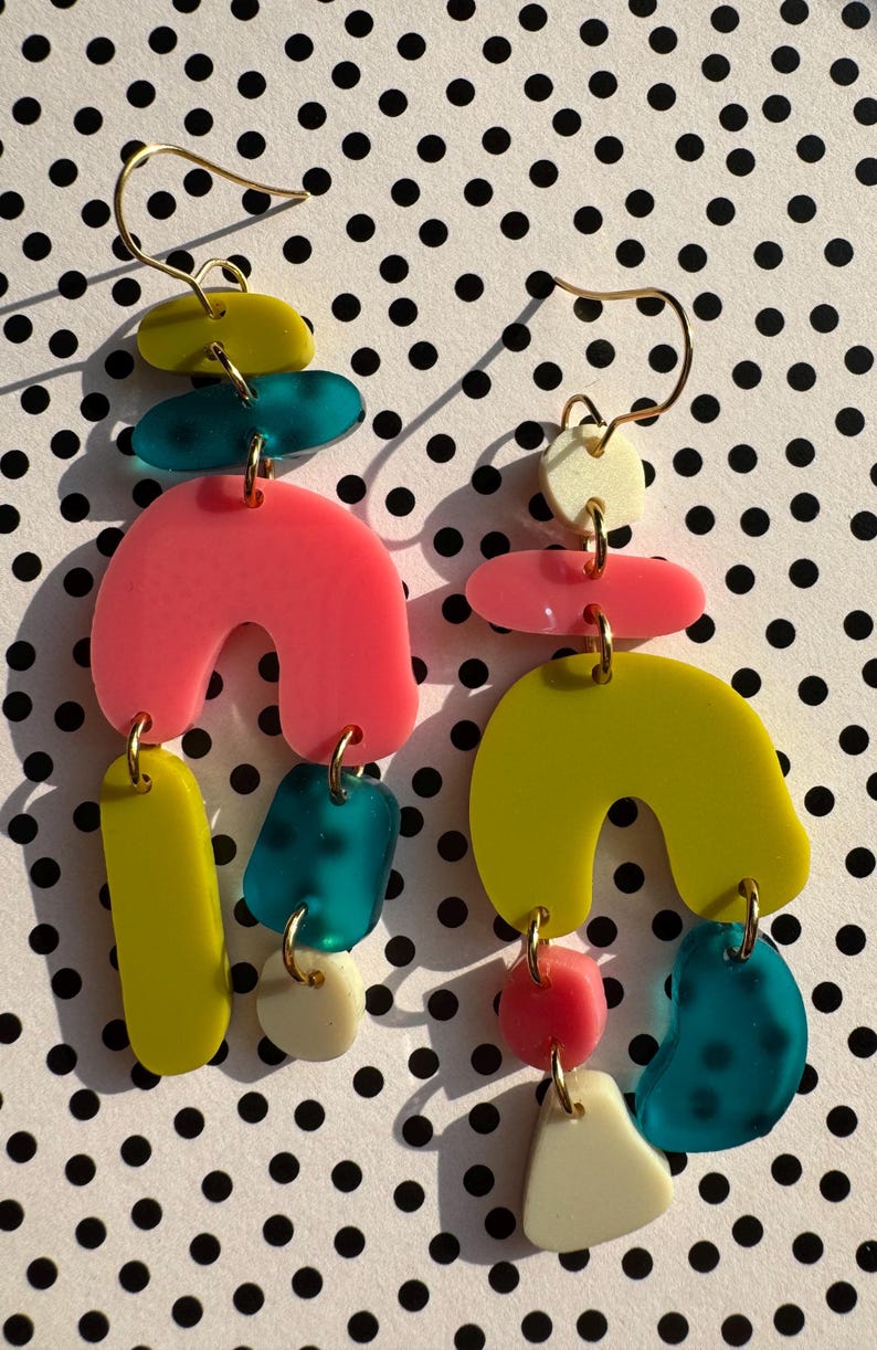 Asymmetrical Acrylic Dangle Earrings: Bold Colorful Statement Jewelry ...