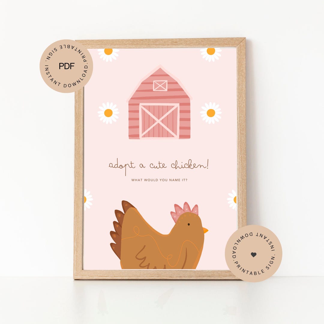 Printable Sign for Farm Party With Daisies, Adopt a Chicken, Favor for ...