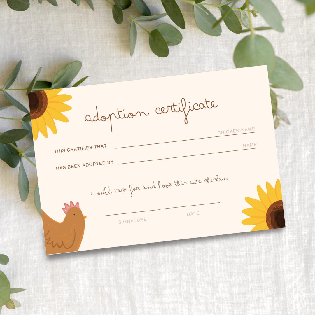 Adopt a Chick Certificate,adoption Certificate Template for Farm Party ...