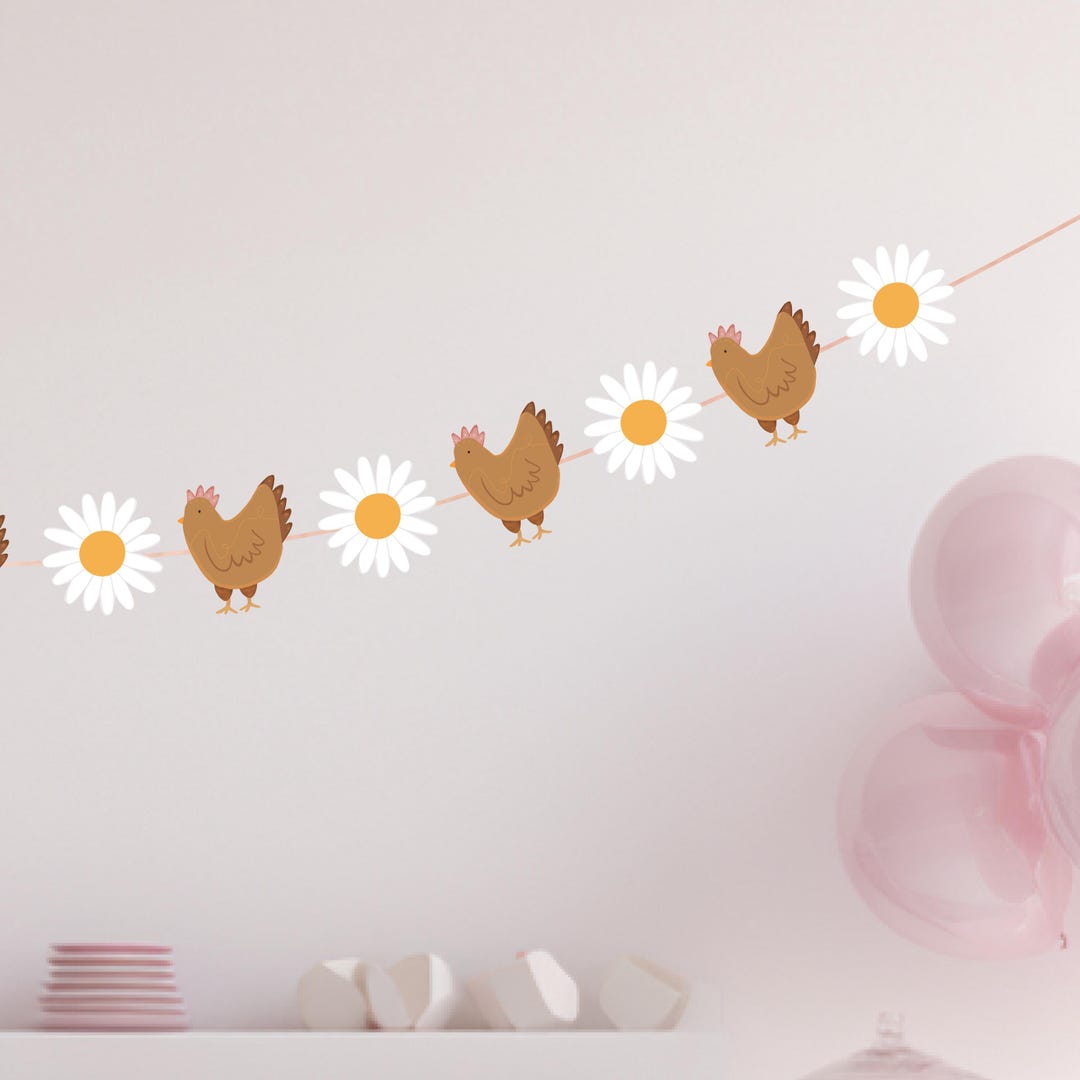 Printable Daisies Garland for Farm Birthday - Daisy Farm - Chicken Farm ...
