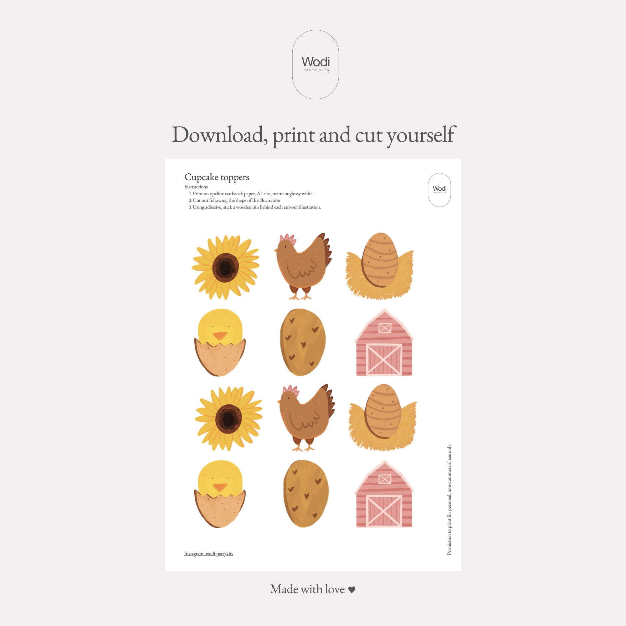 Farm Birthday, Cupcake Toppers, Cute Chicken, Printable Template ...