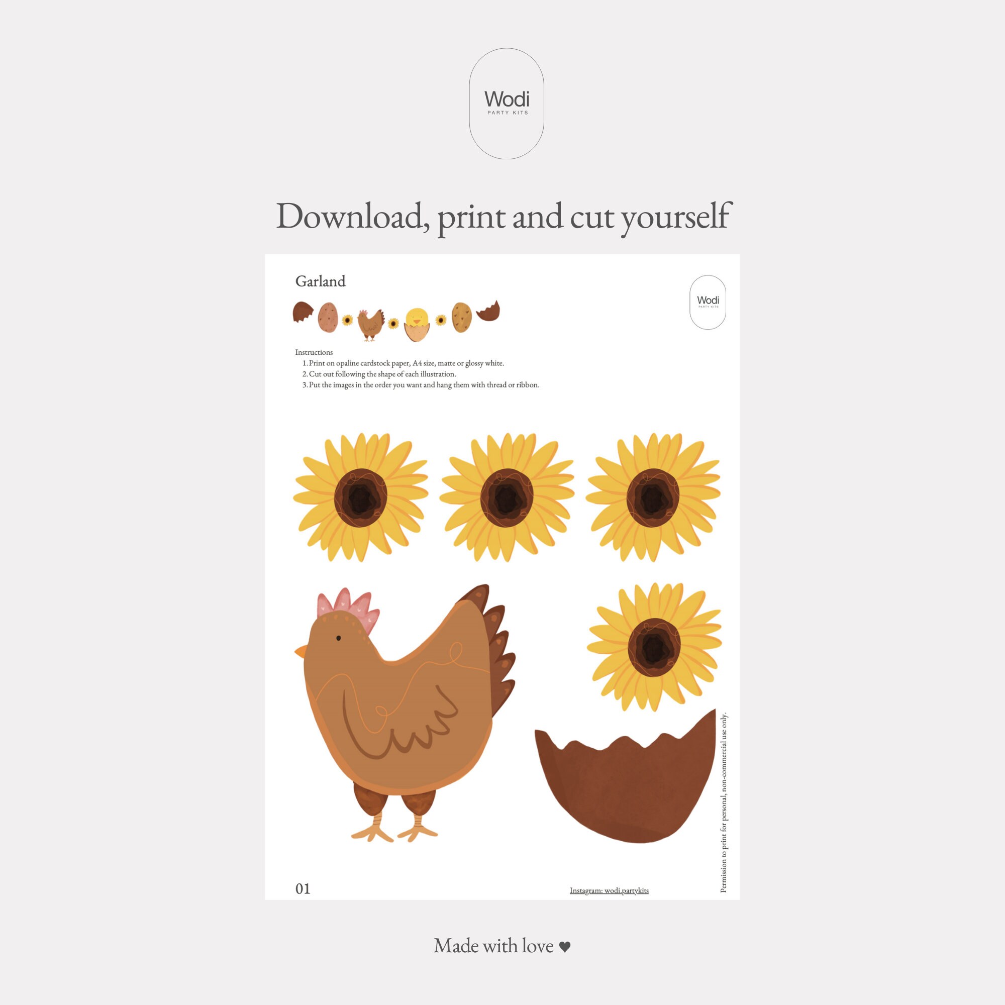 Farm Party Garland, Cute Chickens, Printable Template, Instant Download ...