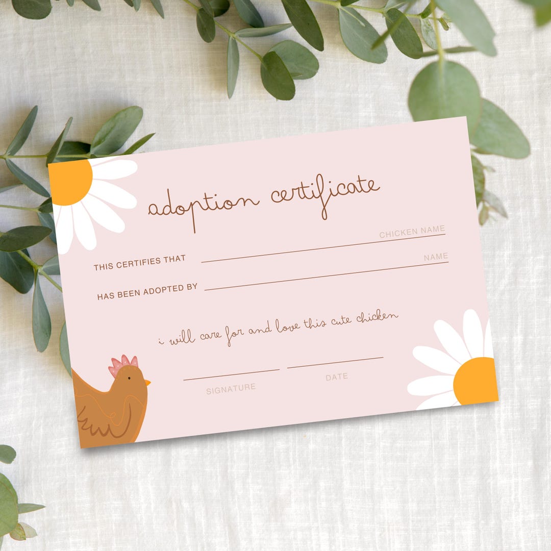 Adoption Certificate Template for a Daisy Farm Party, Adopt a Chicken ...