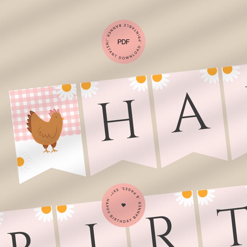 Farmhouse Chicken and Daisy Garland, Printable Birthday Decor (PDF) - Etsy
