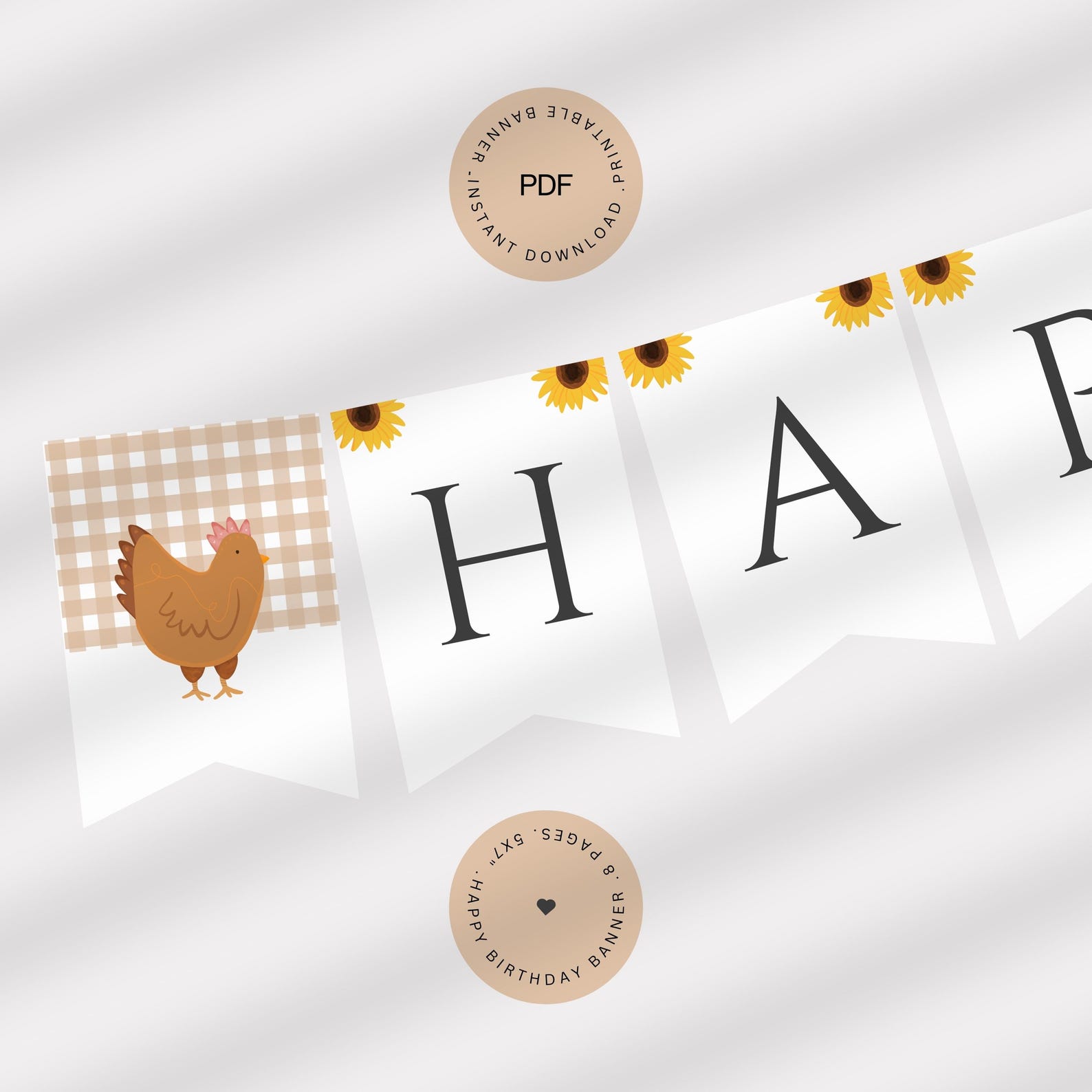 Farm Party Garland, Cute Chickens, Printable Template, Instant Download ...