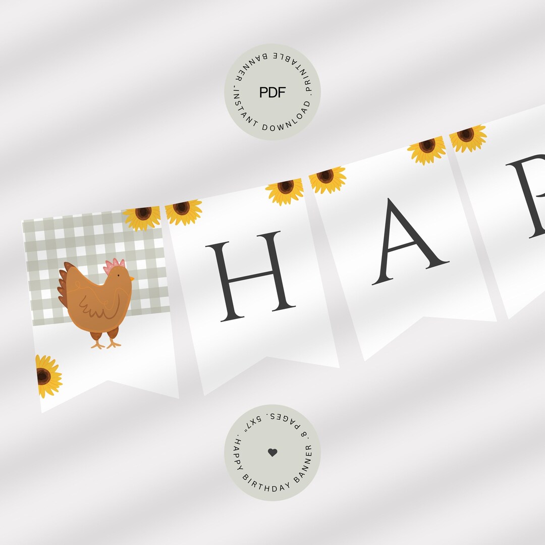 Chicken Banner, Printable Birthday Banner, Farm Party, DIY Decoration ...