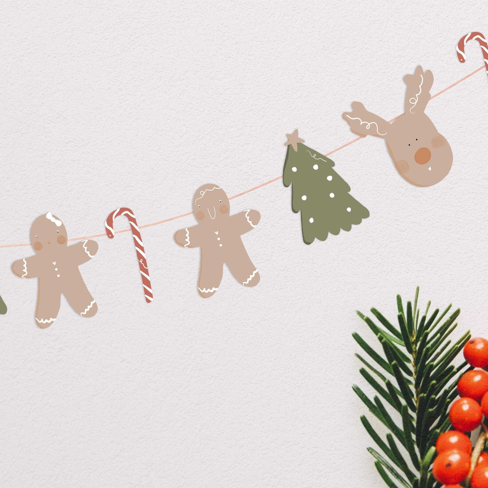 Christmas Garland Printable Template Gingerbread Themed Instant ...