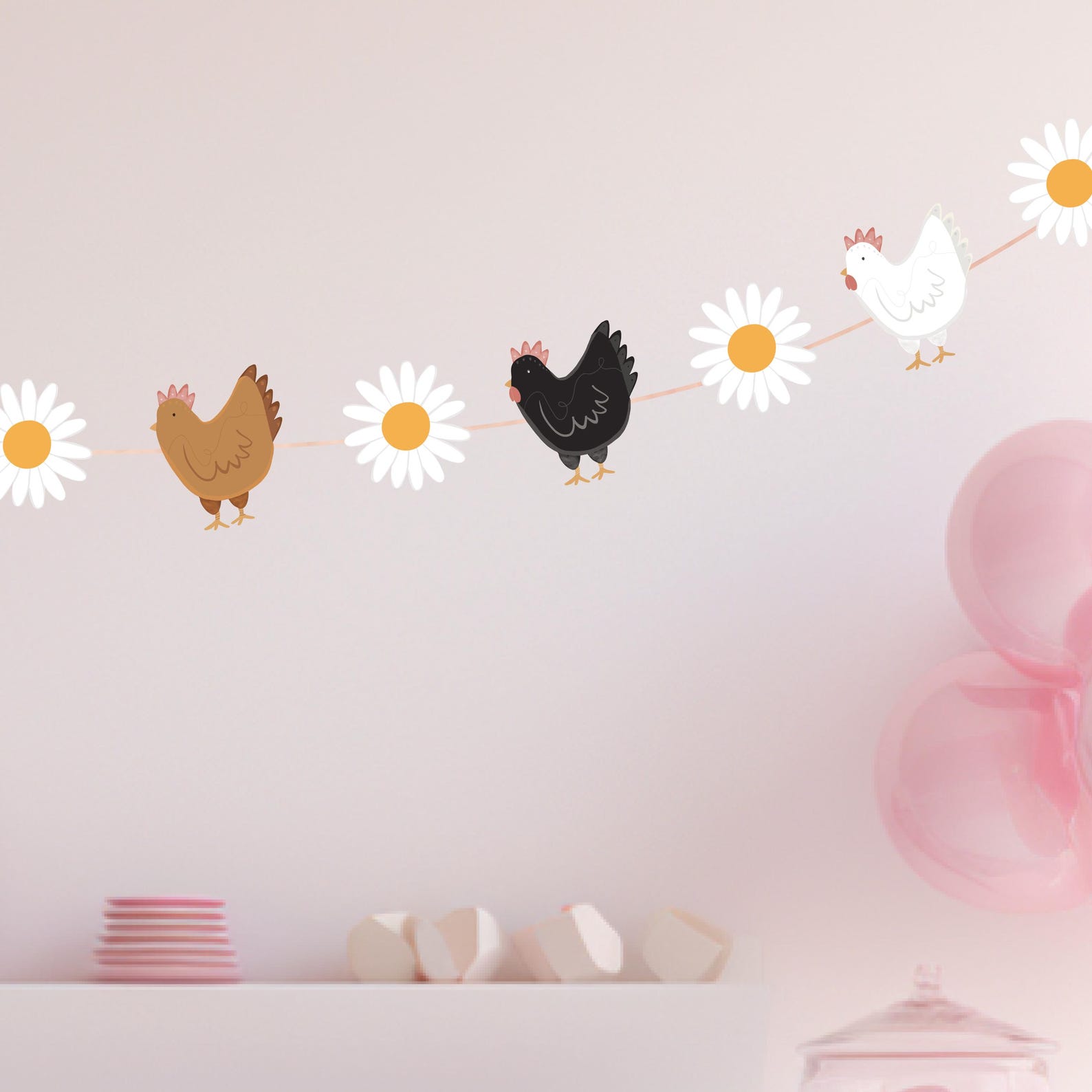Farmhouse Chicken and Daisy Garland, Printable Birthday Decor (PDF) - Etsy