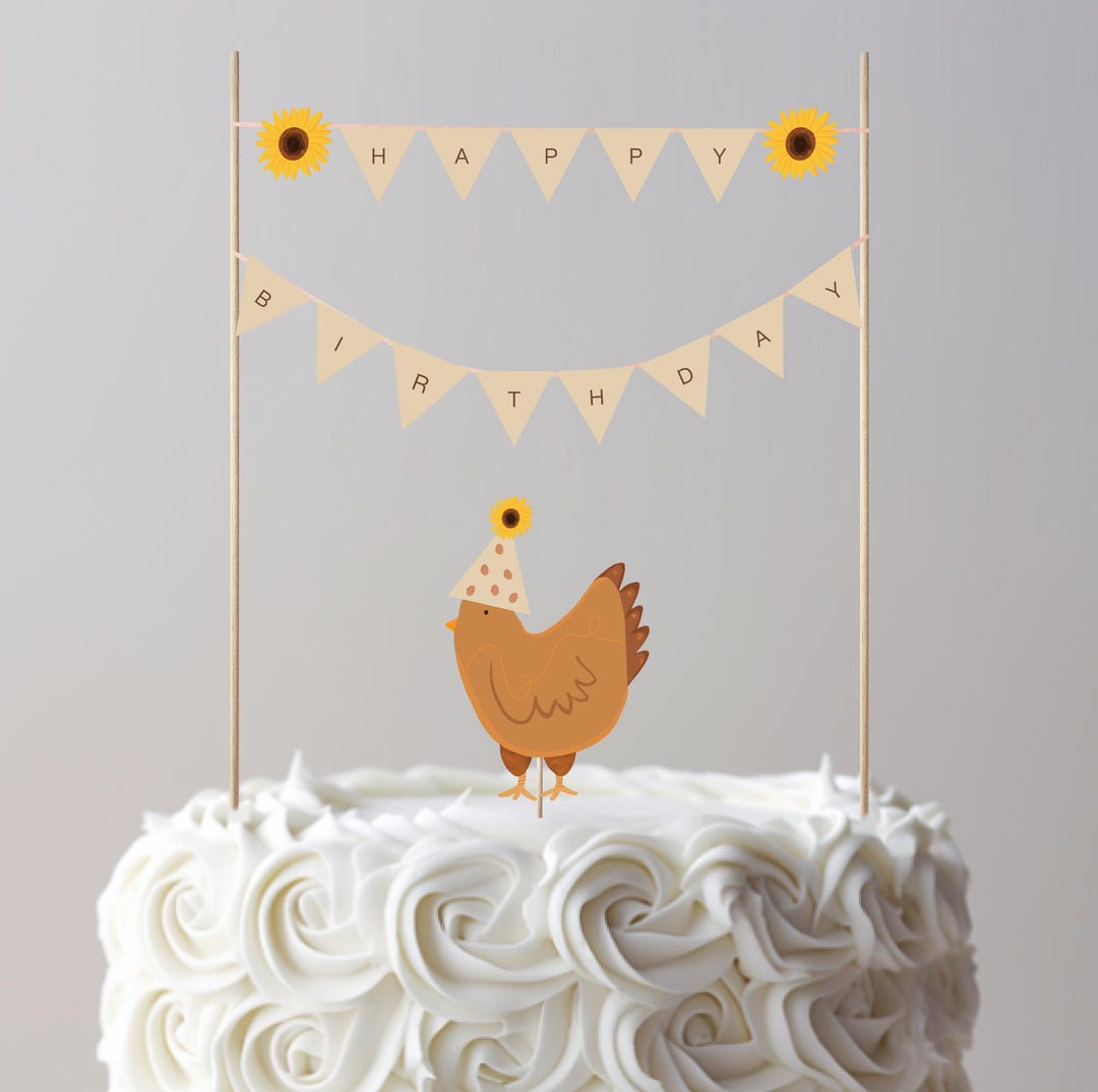 Happy Birthday Cake Topper Farm - Chicken Birthday Banner - Chicken ...