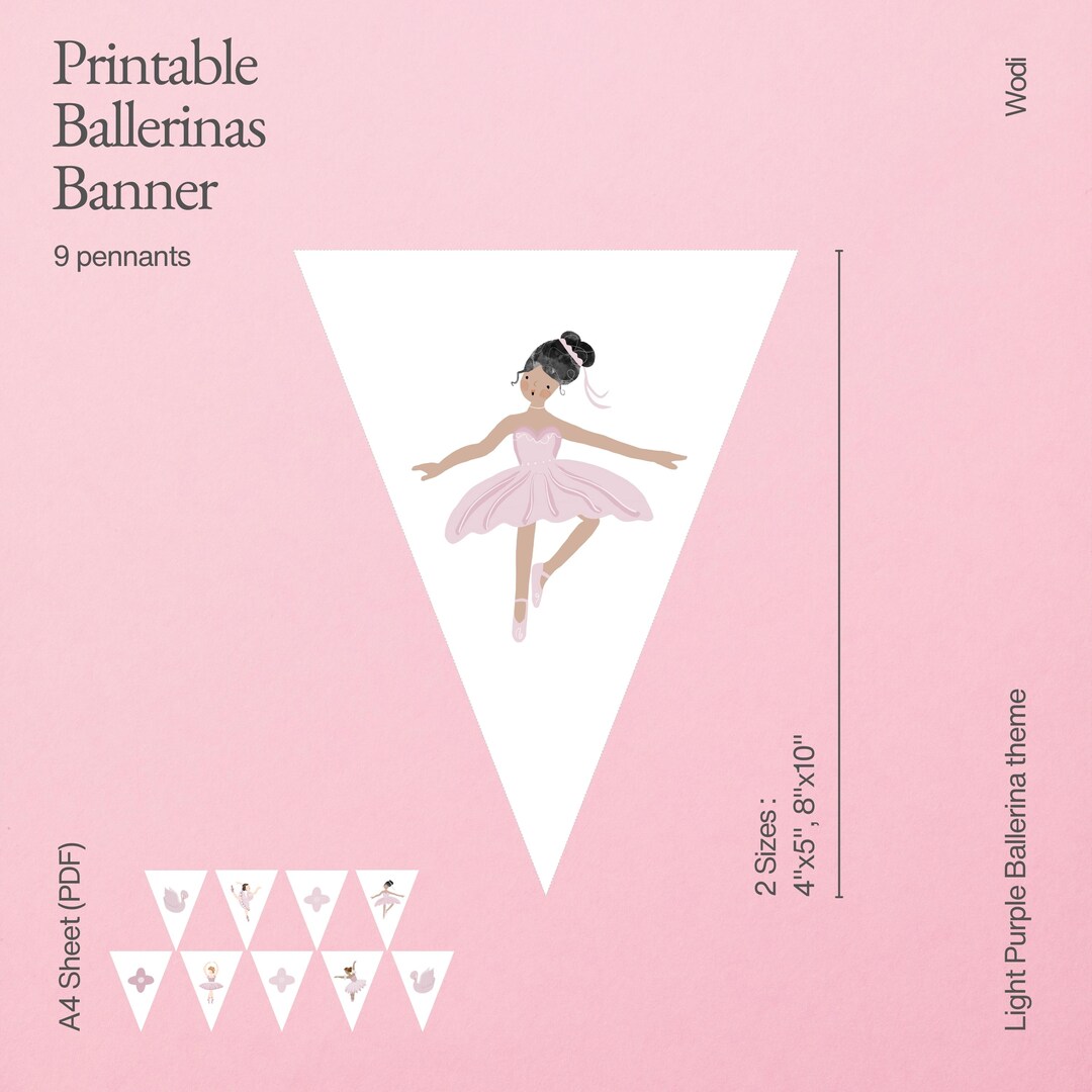 Ballerina Birthday Banner Printable Ballet Banner Ballet Bunting Light ...