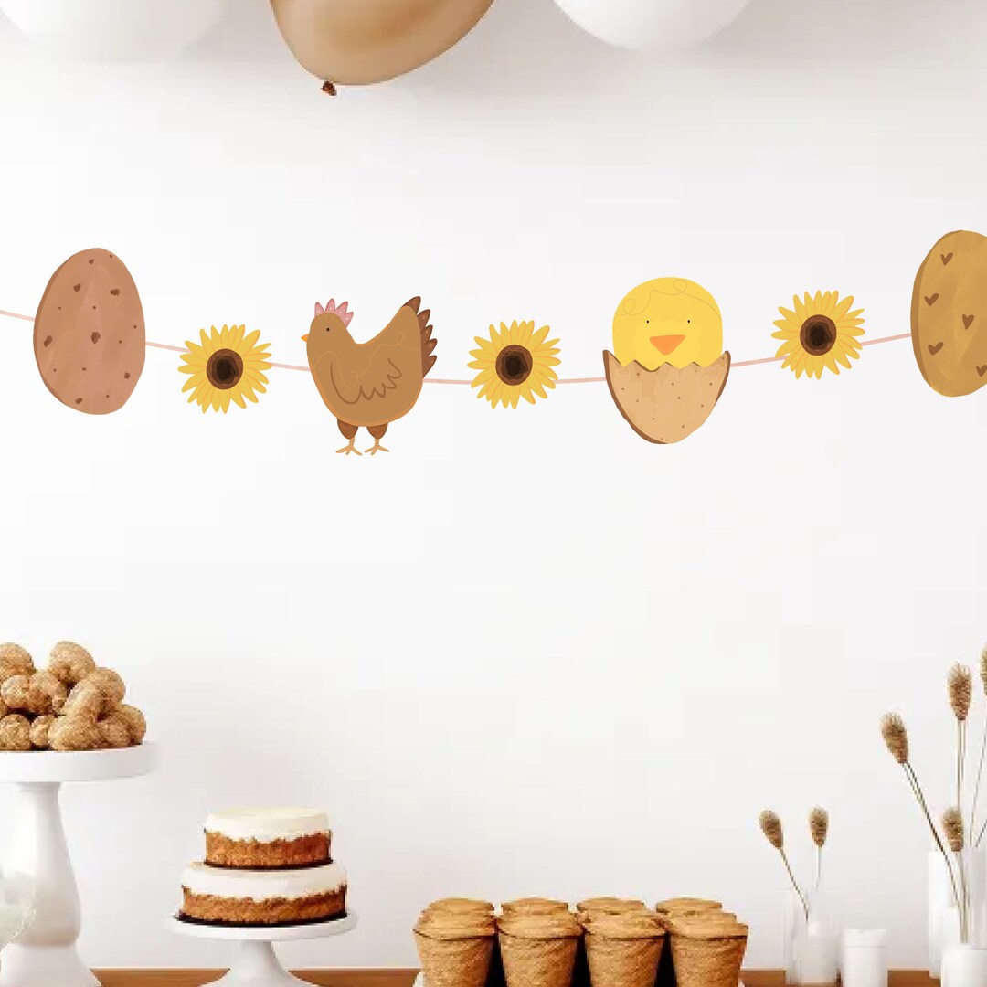 Farm Party Garland, Cute Chickens, Printable Template, Instant Download ...