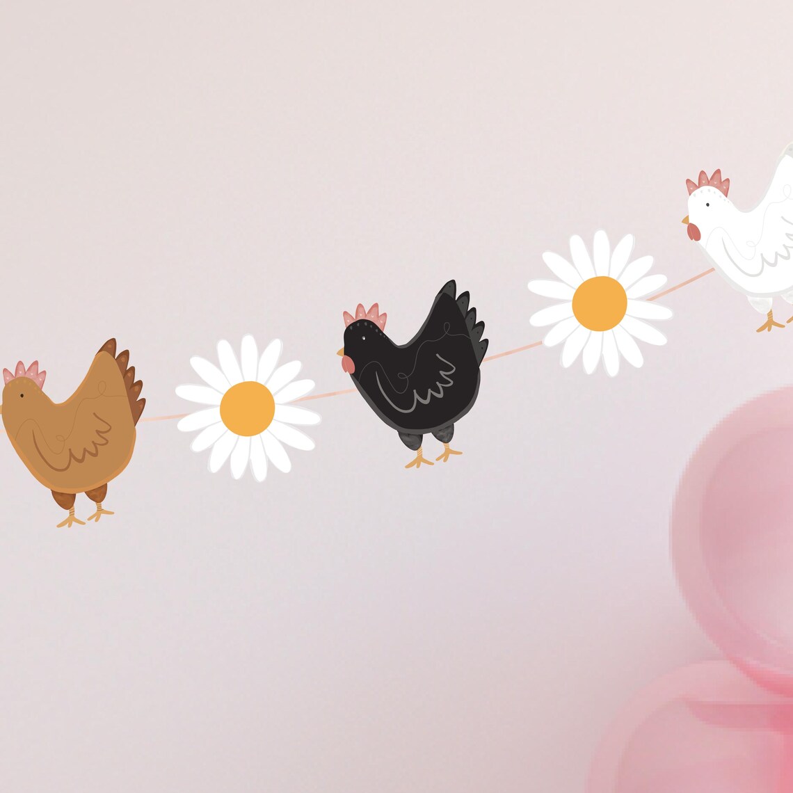 Farmhouse Chicken and Daisy Garland, Printable Birthday Decor (PDF) - Etsy