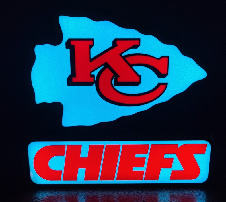 KC Chiefs LED Sign: Multicolored Remote Control Light - Fan Cave Decor ...