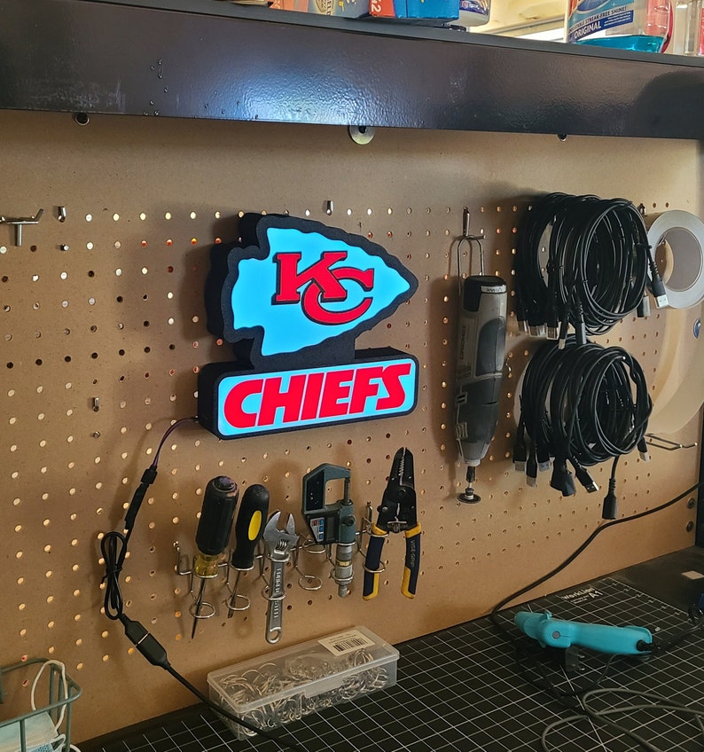 KC Chiefs LED Sign: Multicolored Remote Control Light - Fan Cave Decor ...