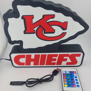KC Chiefs LED Sign: Multicolored Remote Control Light - Fan Cave Decor ...