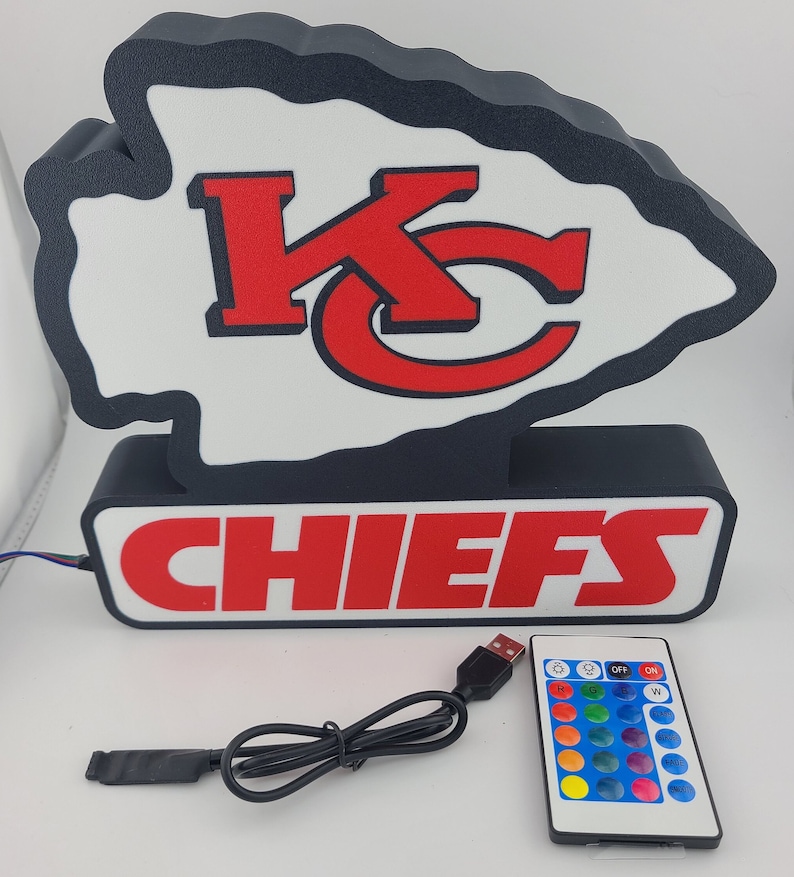 KC Chiefs LED Sign: Multicolored Remote Control Light - Fan Cave Decor ...
