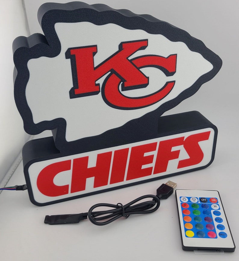 KC Chiefs LED Sign: Multicolored Remote Control Light - Fan Cave Decor ...