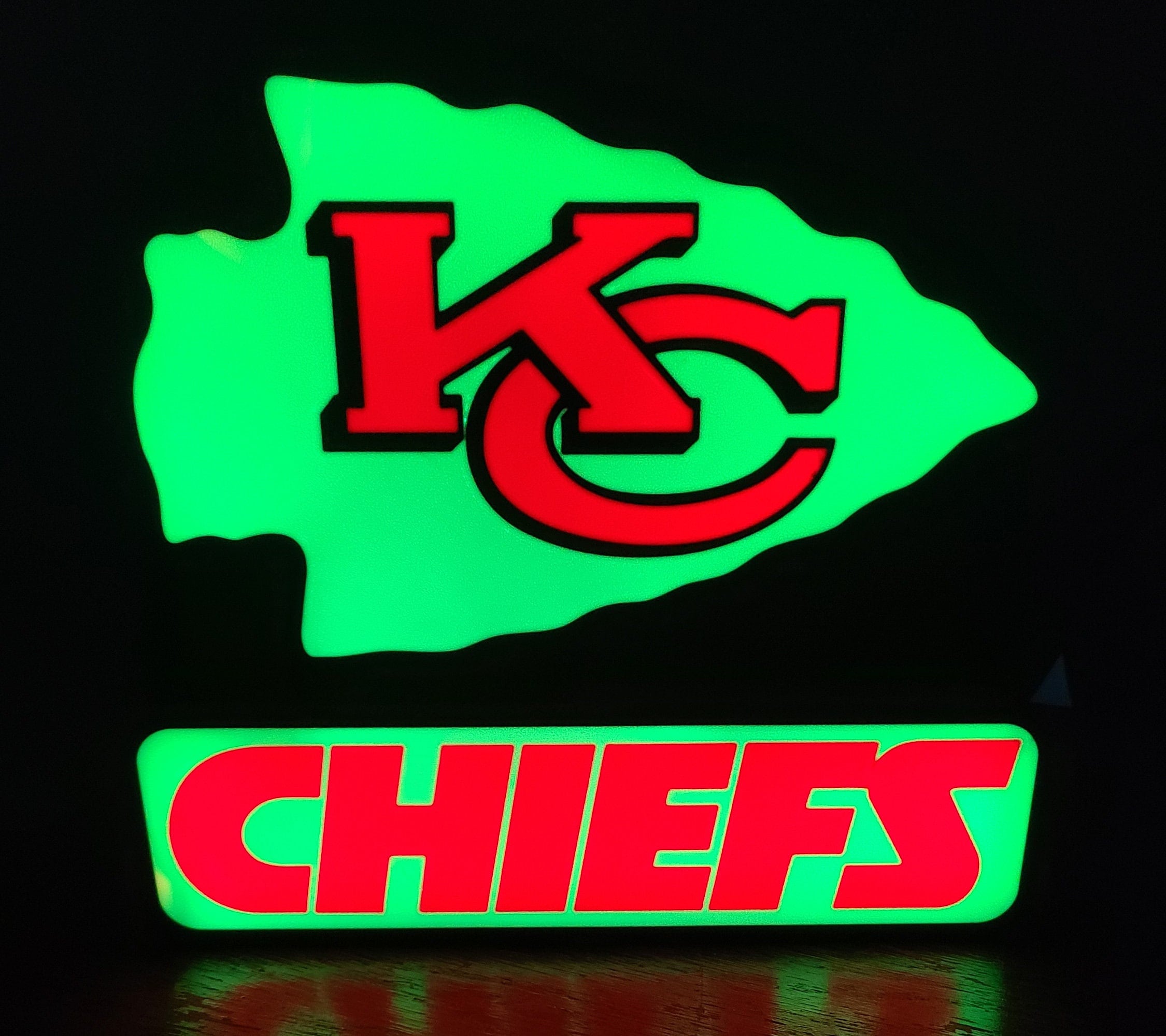 KC Chiefs LED Sign: Multicolored Remote Control Light - Fan Cave Decor ...
