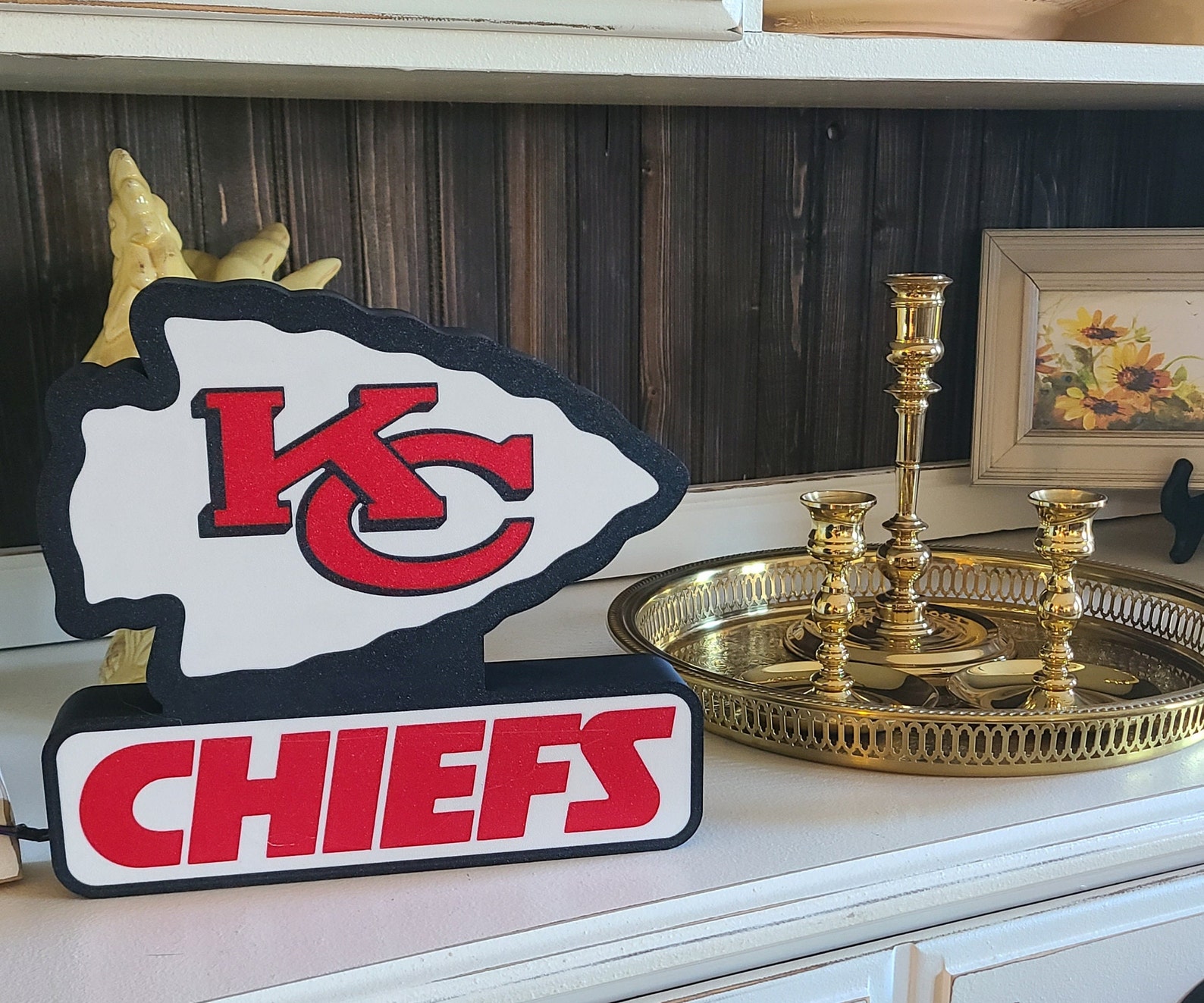 KC Chiefs LED Sign: Multicolored Remote Control Light - Fan Cave Decor ...