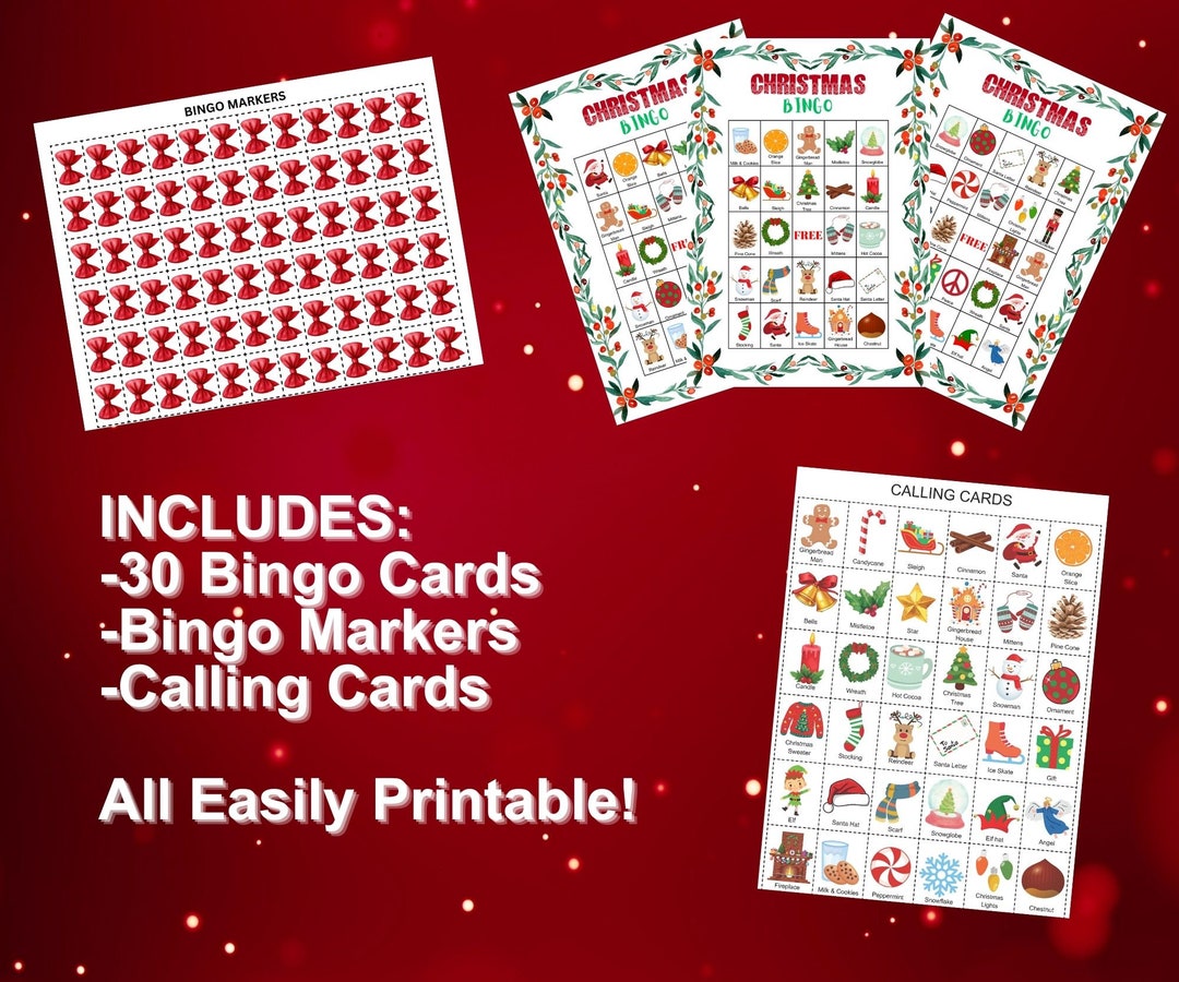Christmas Bingo, 30 Christmas Printable Bingo Cards, Holiday Bingo Game ...
