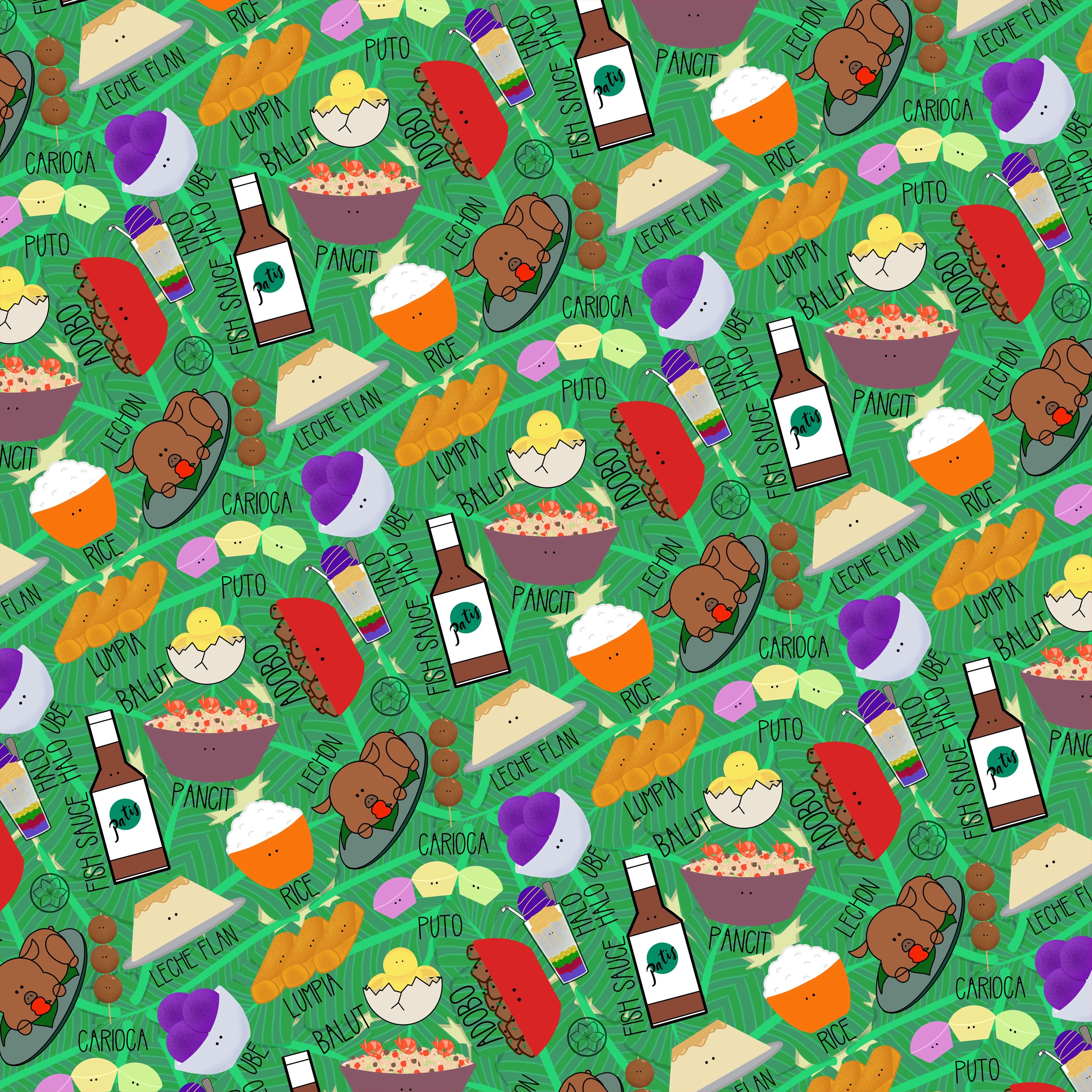 Favorite Filipino Foods Kawaii Gift Wrap Lechon Adobo Lumpia Leche Flan ...