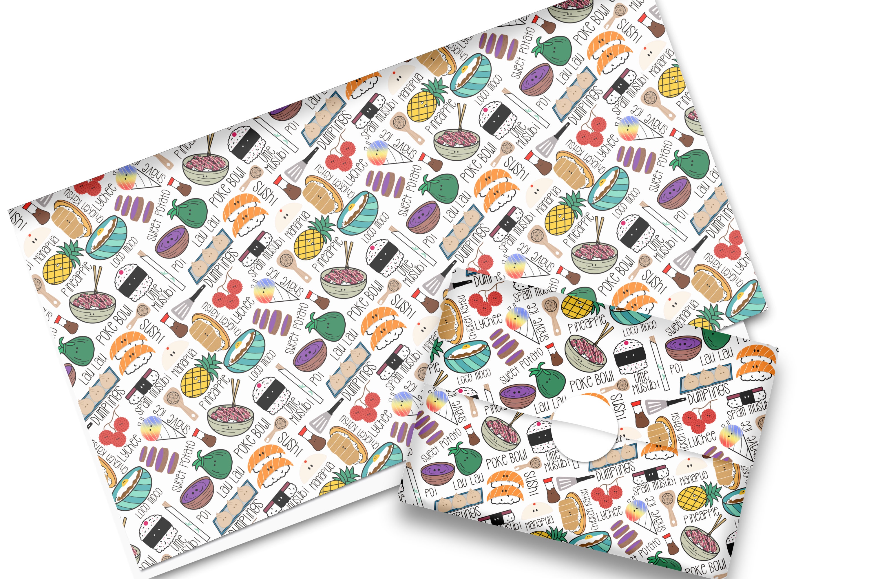 Favorite Hawaiian Foods Kawaii Gift Wrap Musubi Manapua Loco Moco Poke ...