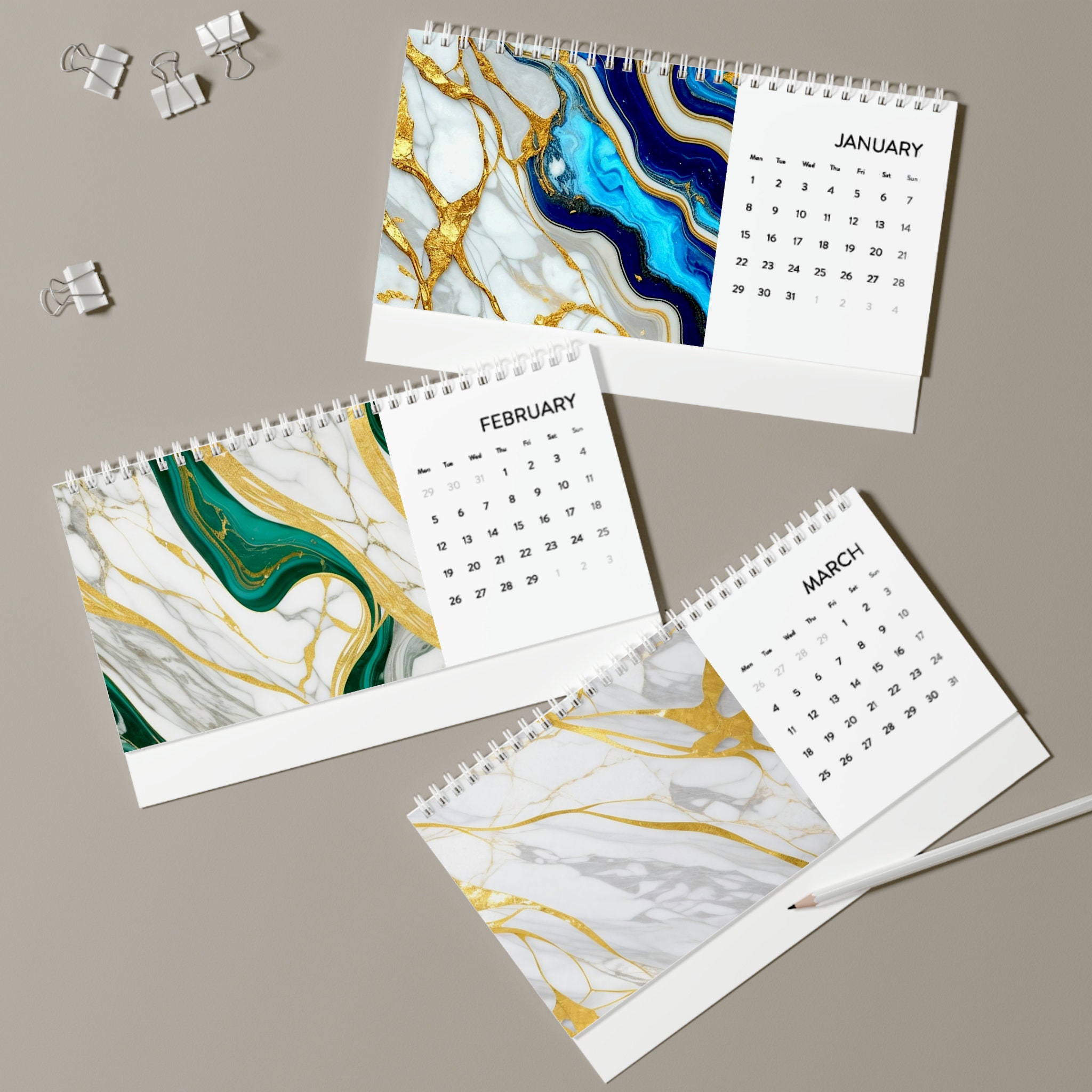 Desk Calendar 2024 - Marble Design, Marble Calendar 2024 sold by ...