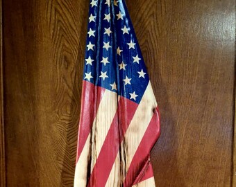 Hand Carved American Draped Flag - Etsy
